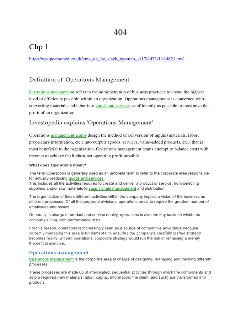 Definition of 'Operations Management' | PDF | Operations Management ...