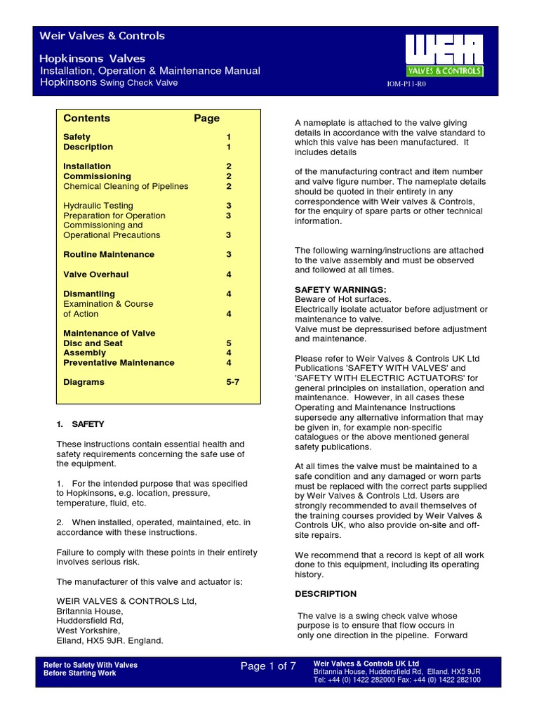 Hopkinson Valves IOM Manual | PDF | Valve | Leak