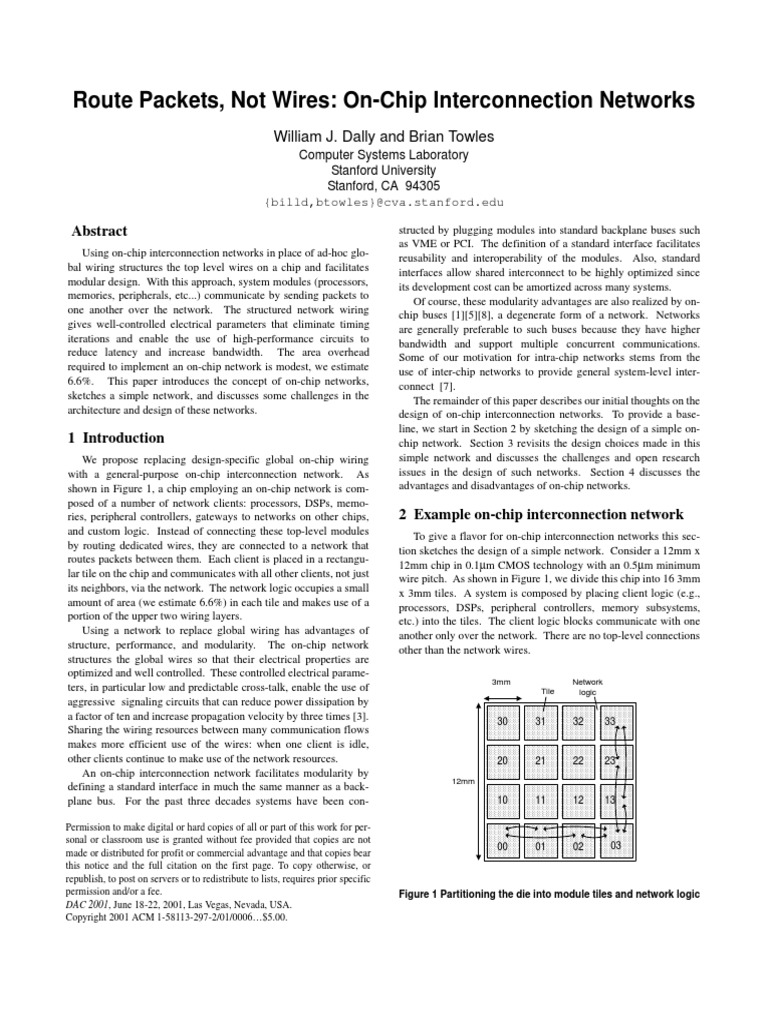 Route Packets, Not Wires: On-Chip Interconnection Networks: William J ...