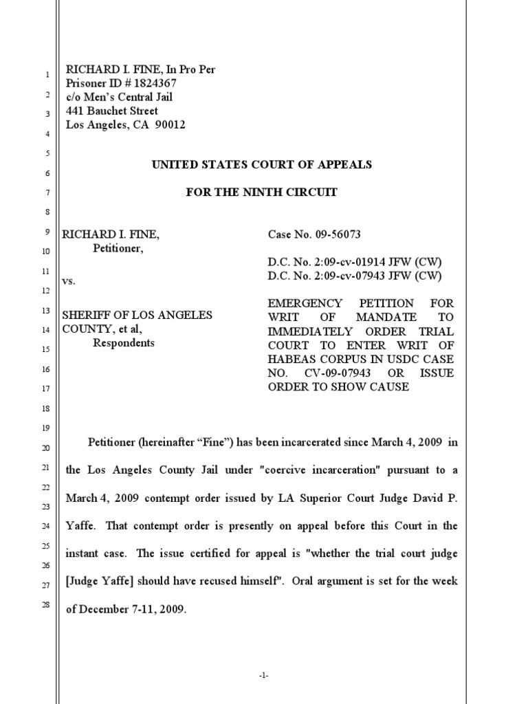 9th Circuit Appeal - DKT 45 - Emergency Petition For Writ of Mandate vs ...