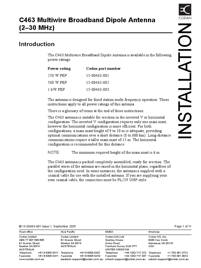 Codan 463 Broadband Dipole Antenna Manual 15-00463-901L1 | PDF ...