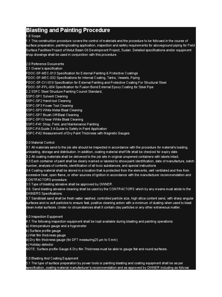 Blasting And Painting Procedure Pdf Abrasive Paint