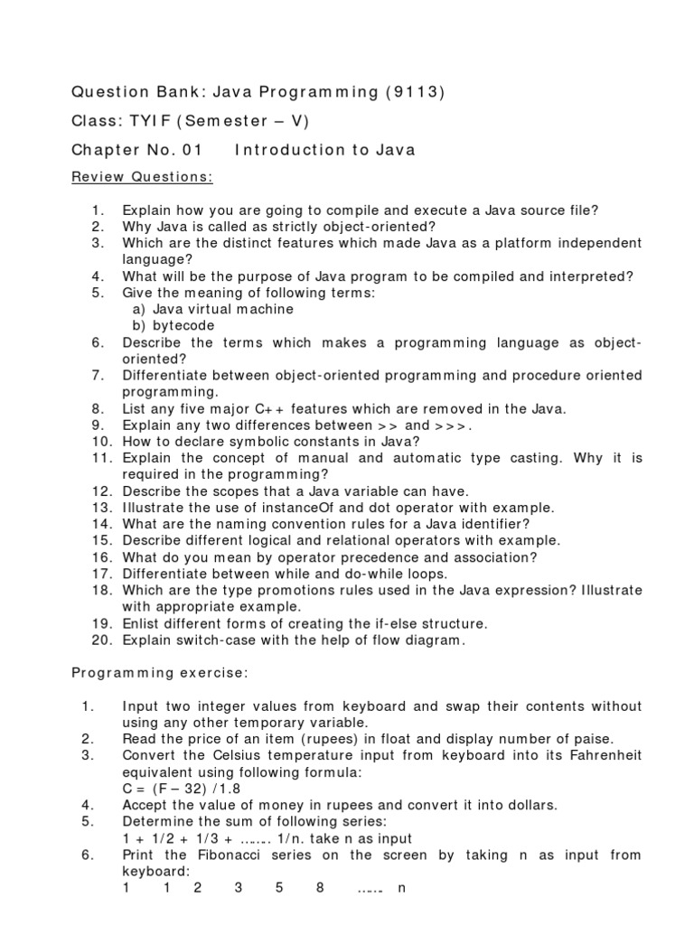 Jpr Qb Chapter 01 Pdf Java Programming Language Variable Computer Science