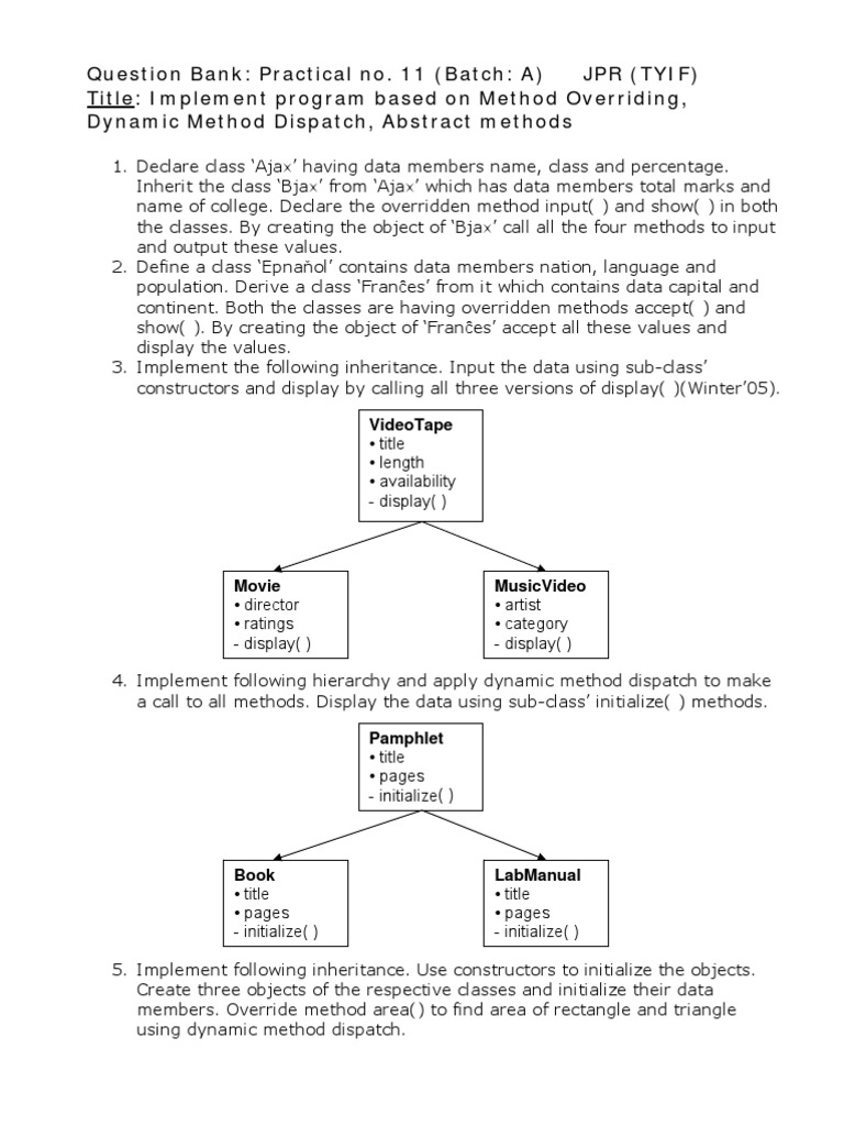 JPR - QB Pract 11 (A) | Download Free PDF | Method (Computer Programming) | Class (Computer ...