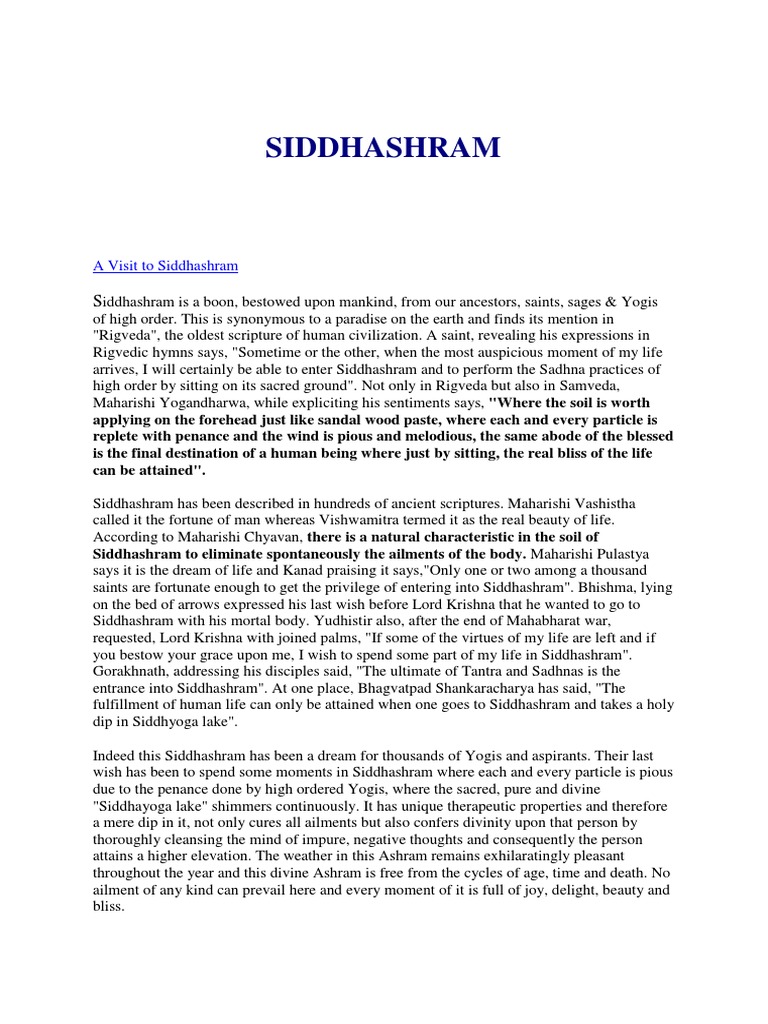Siddhashram: A Visit To Siddhashram | PDF | Indian Religions | Spirituality