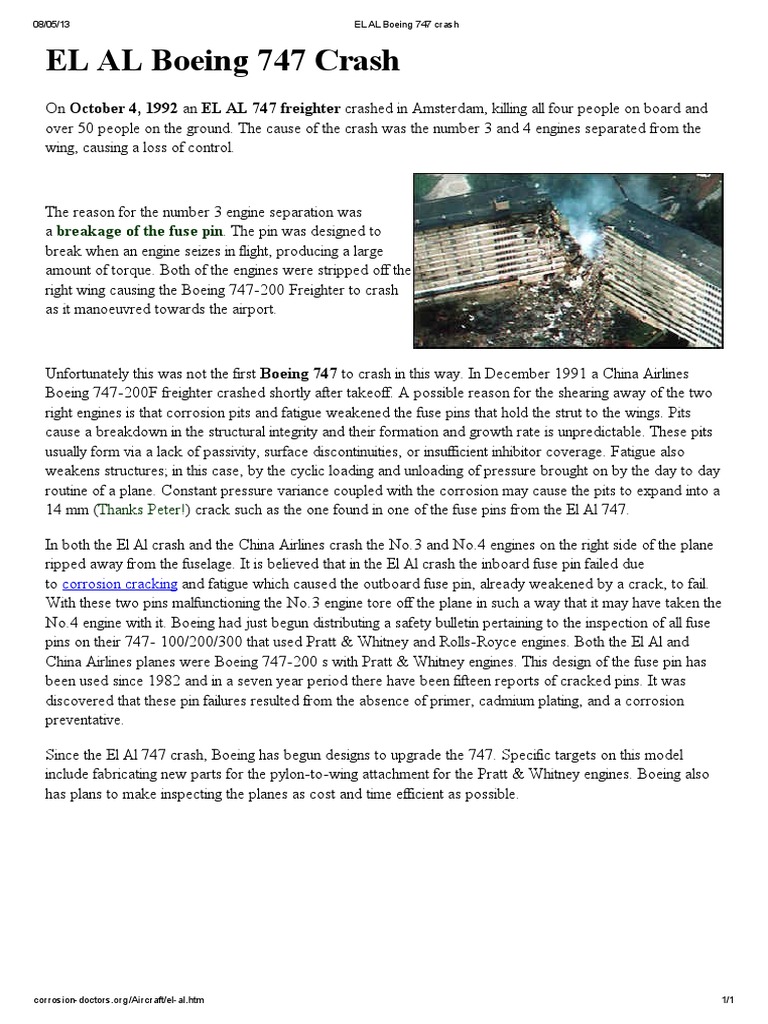 EL AL 747 Crash Caused by Corroded Engine Pins | PDF | Boeing | Fatigue ...