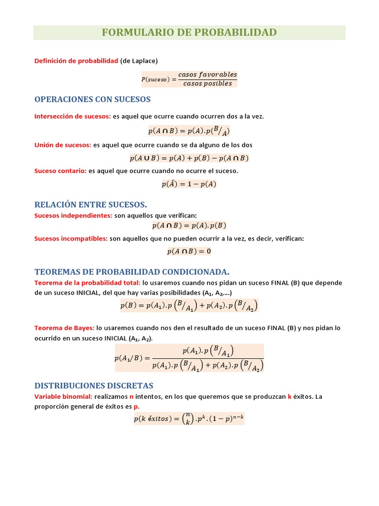 Formulario Probabilidad | PDF | Probabilidad | Probabilidades y estadísticas