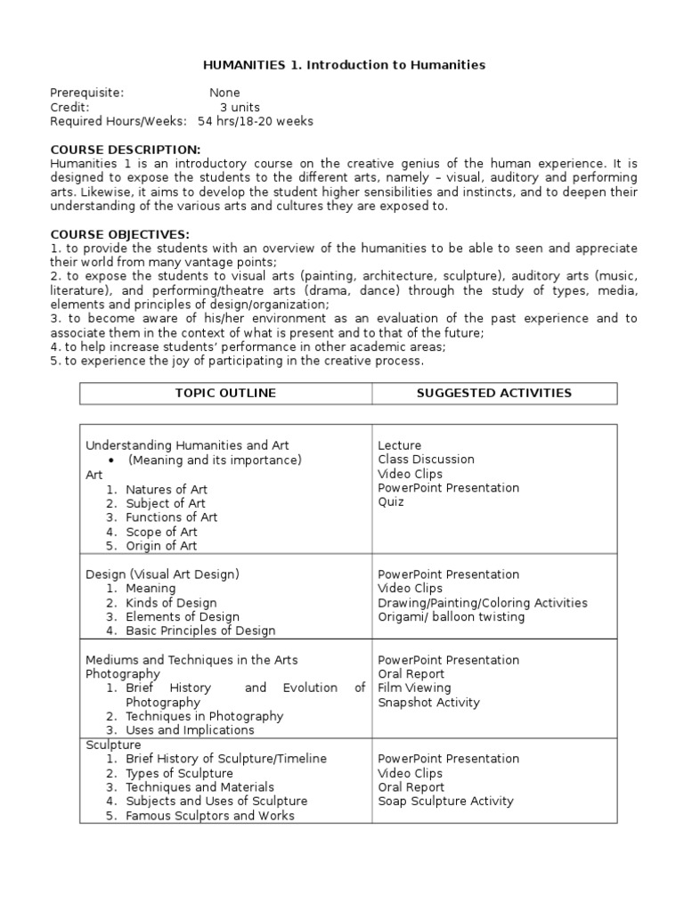 HUMANITIES 1. Introduction To Humanities | PDF