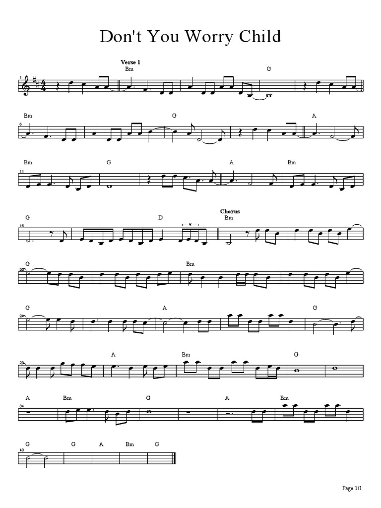 Guitar Chords for "Don't You Worry Child" | PDF