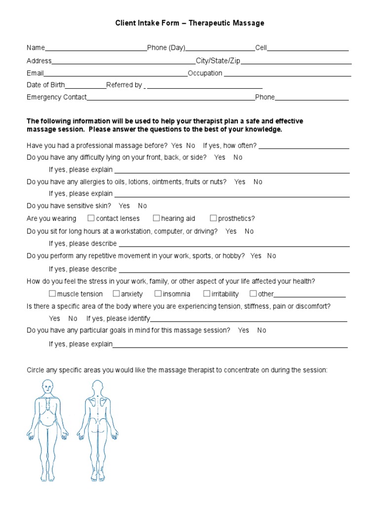 Client Intake Form - Gathering Relevant Health Information to Plan a ...