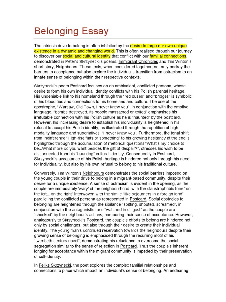 Belonging Essay | PDF