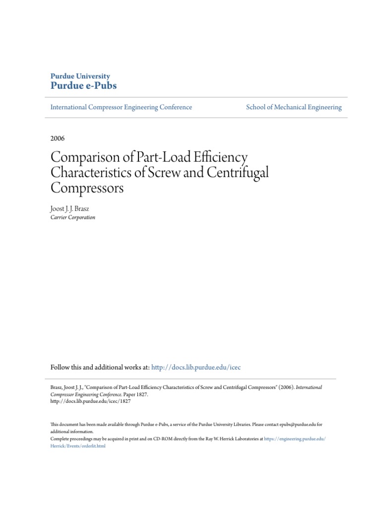 Comparison of Part-Load Efficiency Characteristics of Screw and C | PDF ...