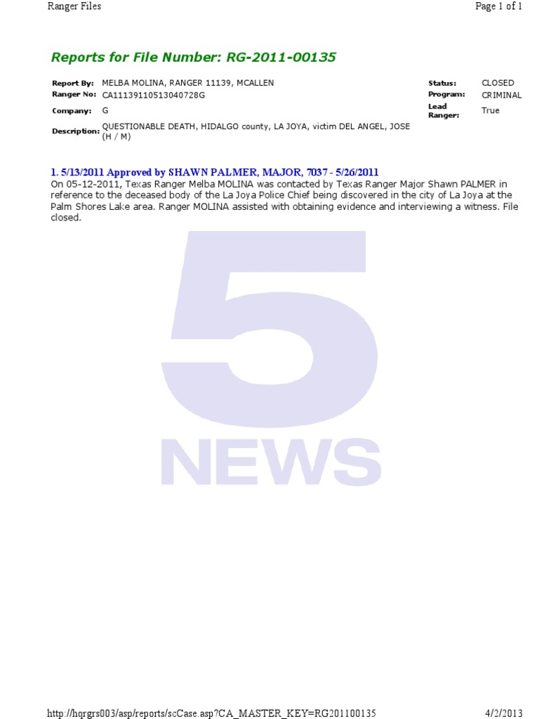 Ranger Files File No RG 2011 00135 Molina | PDF | Edinburg | Texas ...