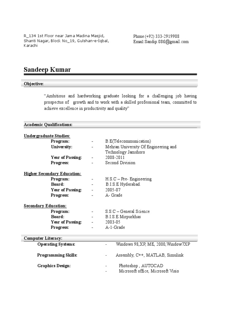 Sandeep Kumar's Engineering CV | PDF