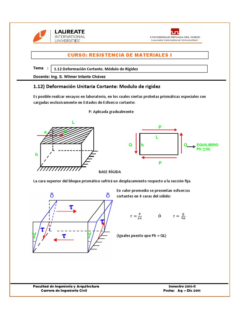1.12) Deformación Unitaria Cortante: Modulo de rigidez: Curso ...