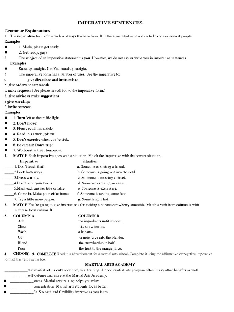 Imperative Sentences: Grammar Explanations | Download Free PDF | Juice ...