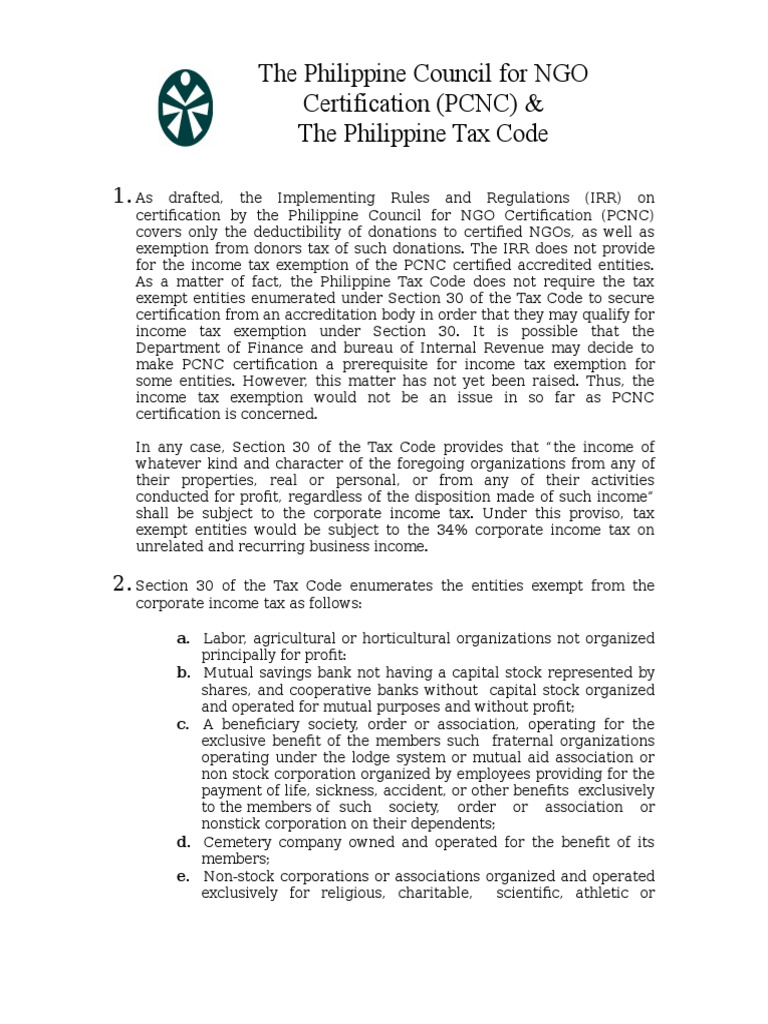 Philippine Tax Code | Tax Exemption | Public Finance