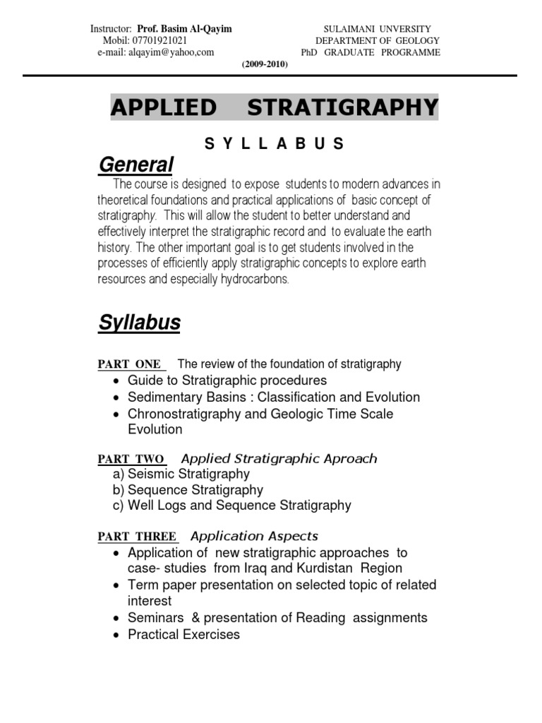 Applied Stratigraphy for PhD Students | PDF | Stratigraphy | Sedimentology