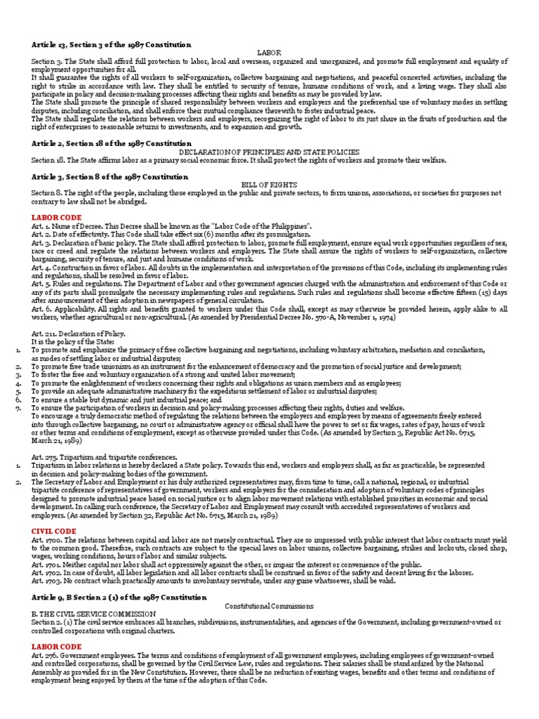 Article 13, Section 3 of The 1987 Constitution: Labor Code | PDF ...