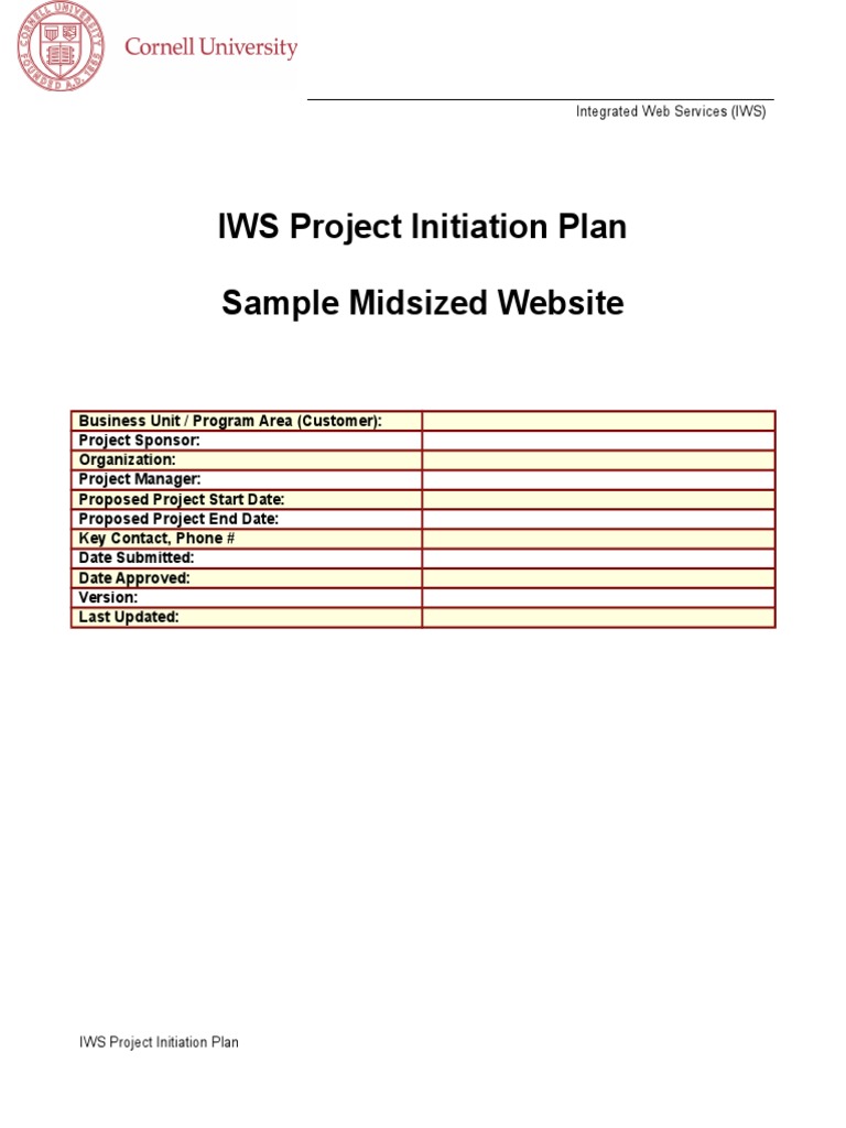 IWS Project Initiation Plan Sample Midsized Website: Integrated Web ...
