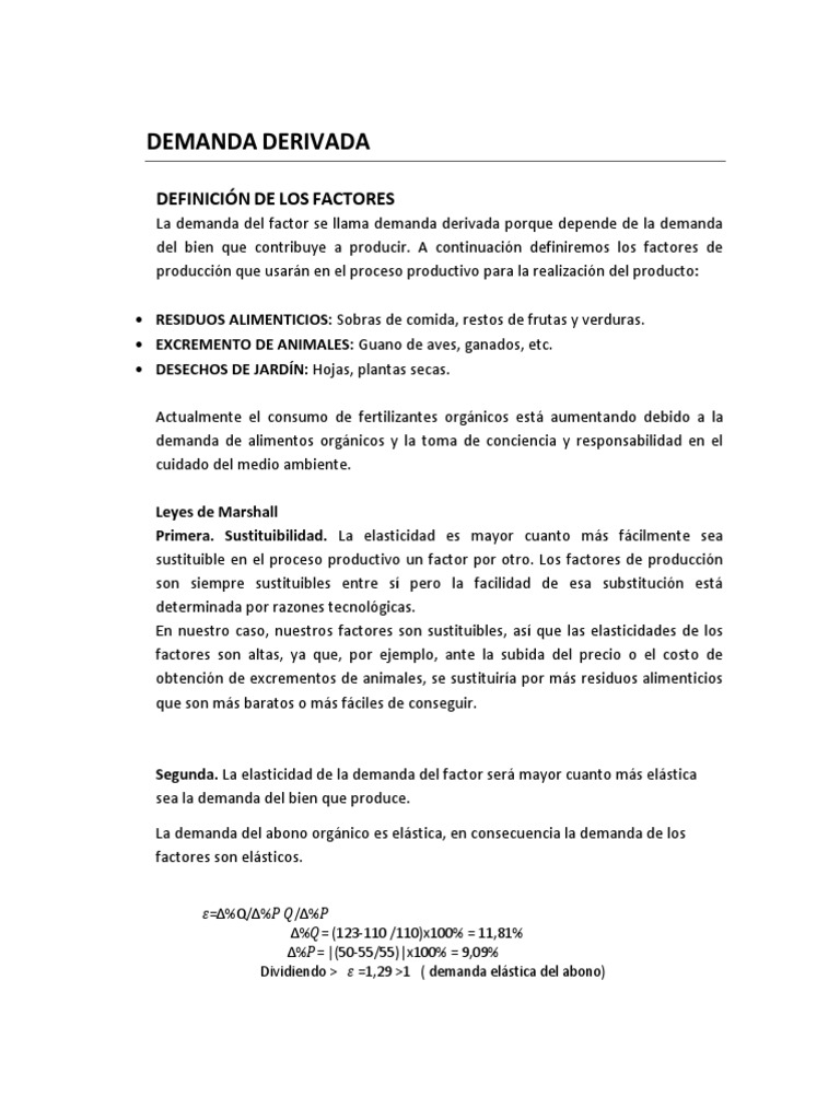 Demanda Derivada Word | PDF | Elasticidad (economía) | Fertilizante