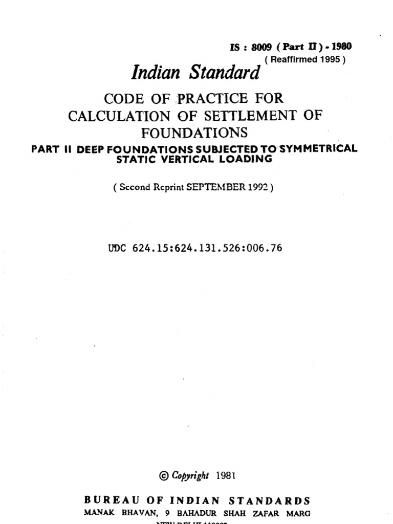 Indian Statidard: Code of Practice For Calculation of Settlement ...
