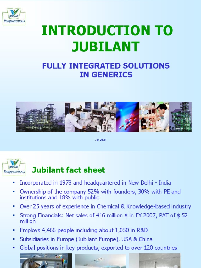 Jubilant Pharmaceuticals: A Fact Sheet on a Fully Integrated Generic ...