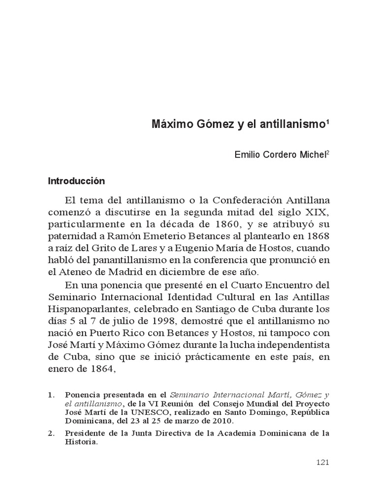 Máximo Gómez y el Antillanismo Histórico | PDF | Cuba | República ...