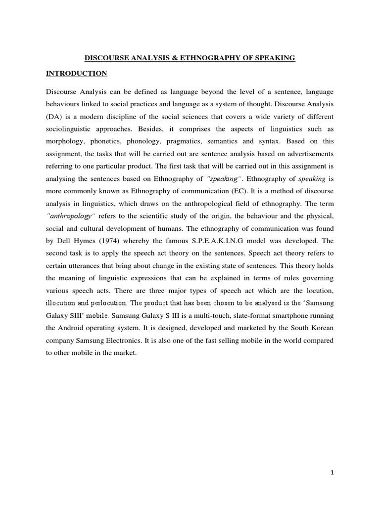 Discourse Analysis & Ethnography of Speaking | PDF | Linguistics ...