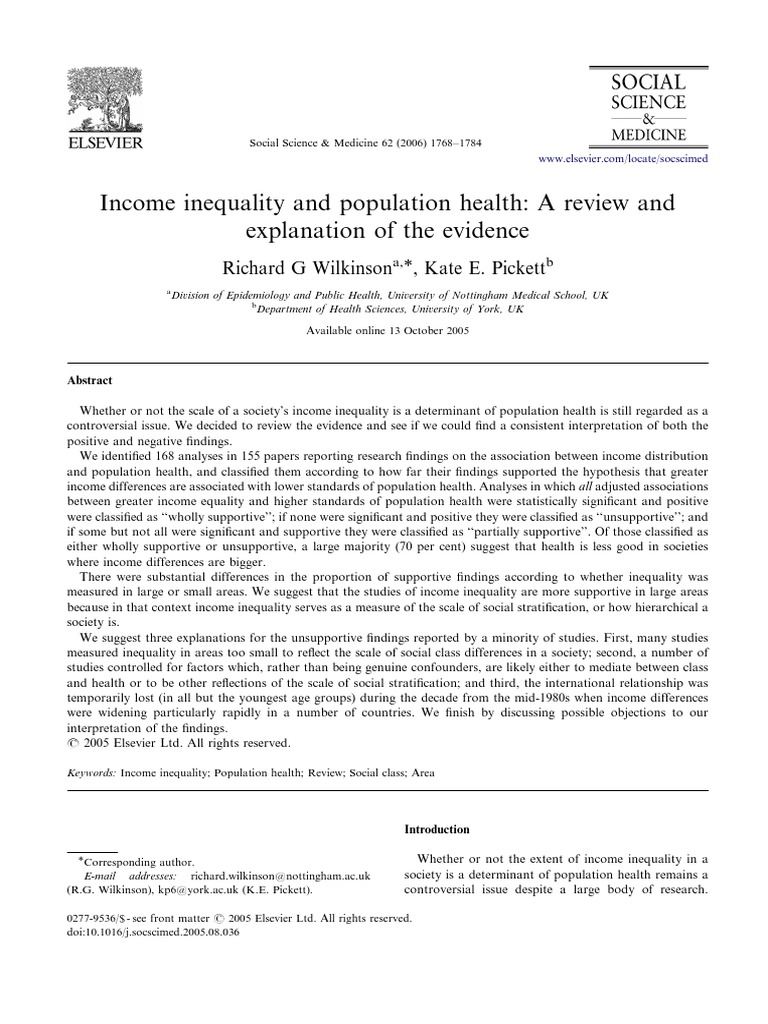 Income Inequality and Population Health A Review and Explanation of The ...