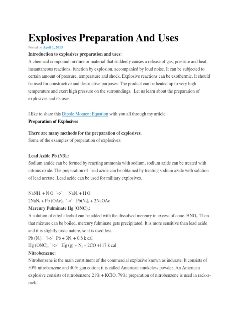 Introduction To Explosives Preparation and Uses | PDF | Explosive ...