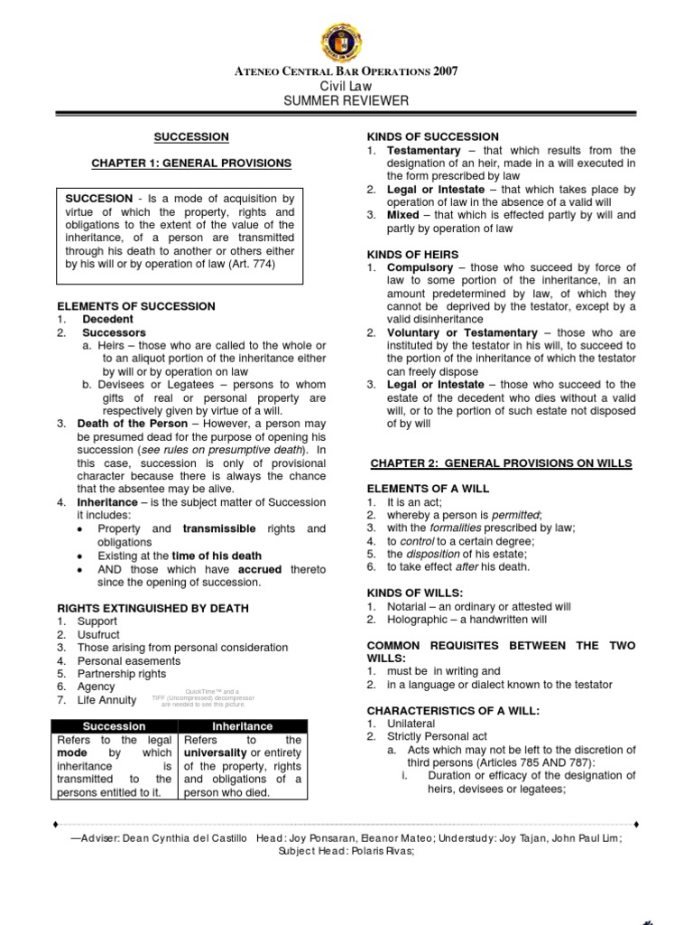 Ateneo Central Bar Operations 2007 Civil Law Summer Reviewer | PDF ...