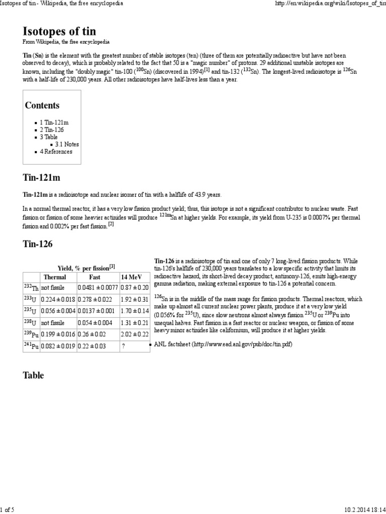 050 - Isotopes of Tin - Wikipedia, The Free Encyclopedia | PDF ...