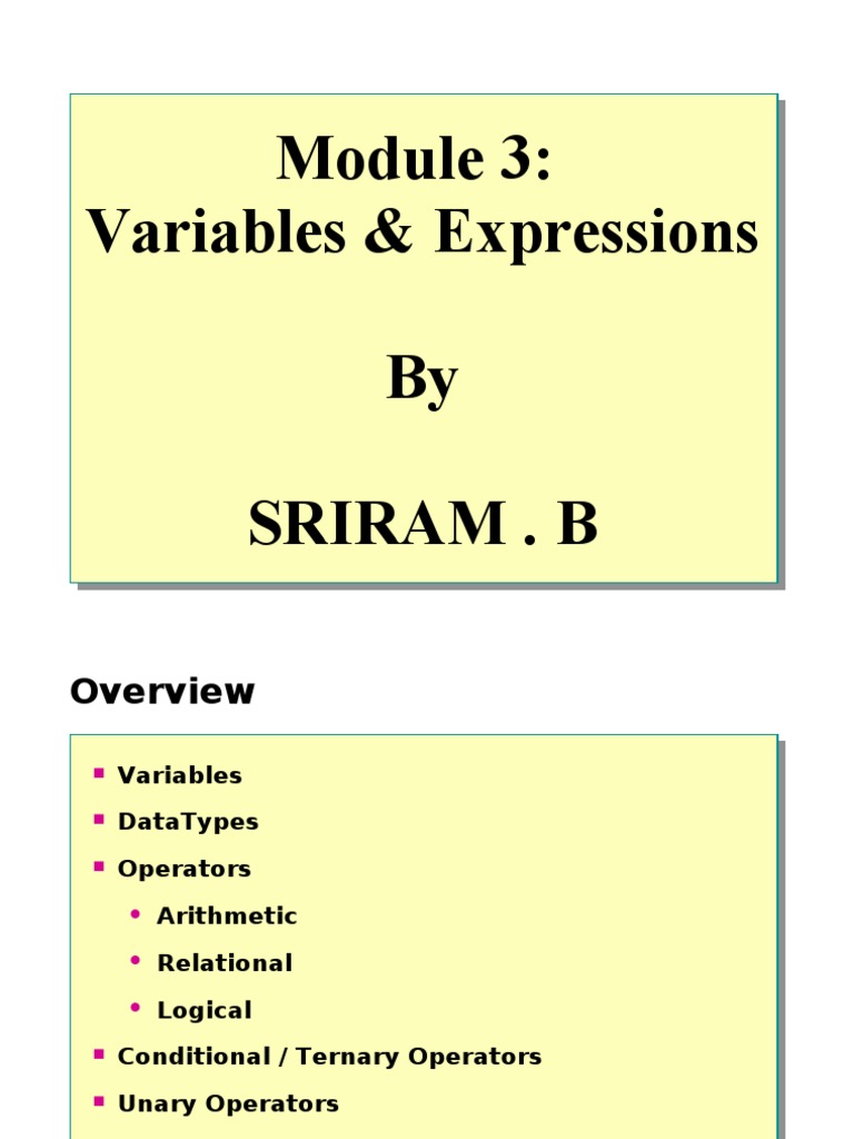 Module 3 - Variables & Expressions | PDF | Data Type | Variable ...
