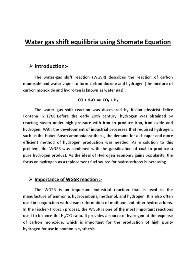 Water Gas Shift Equilibria Using Shomate Equation | PDF | Chemical ...