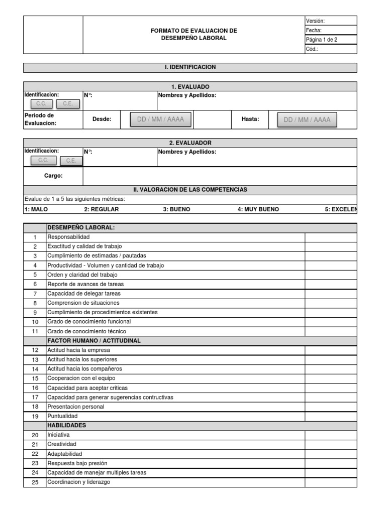 Formato de Evaluacion de Desempeño Laboral | PDF | Evaluación | Business