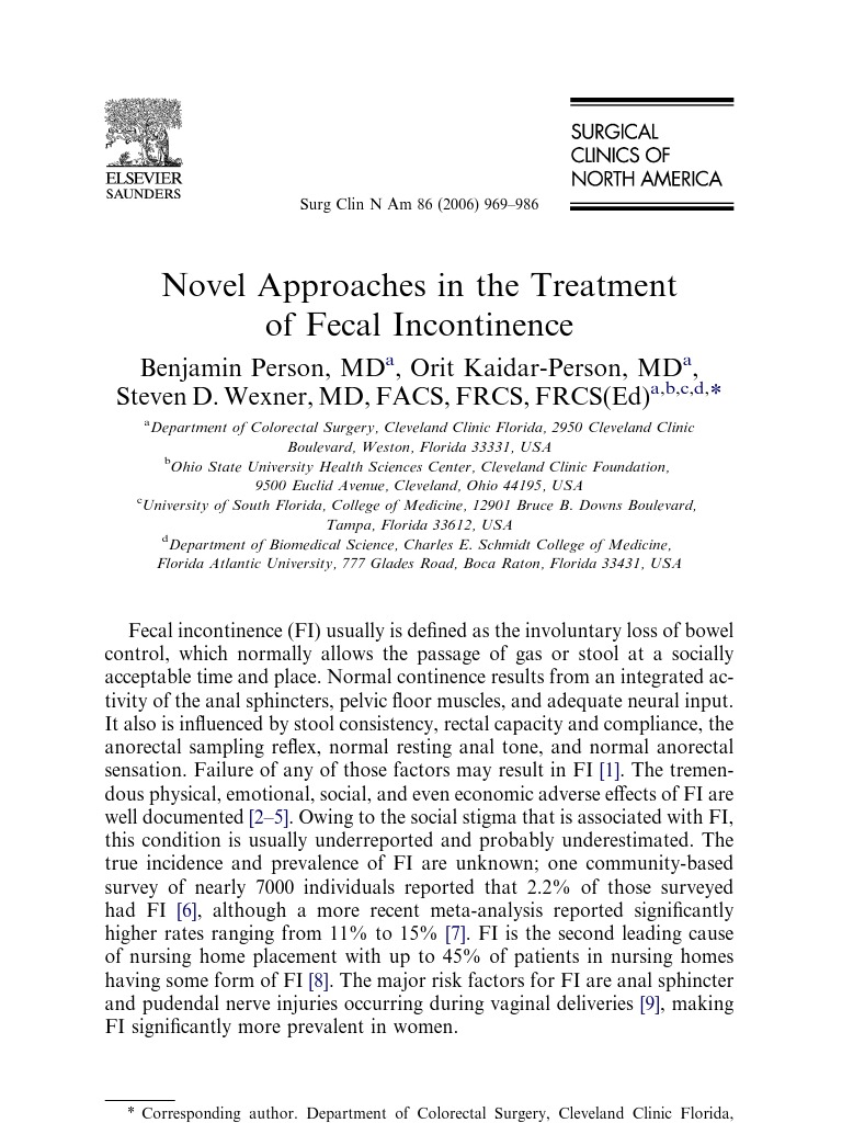 Novel Approaches in The Treatment of Fecal Incontinence | PDF | Medical ...