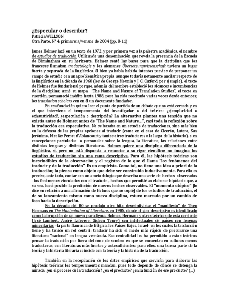 Especular o Describir (Patricia Willson) | PDF | Traducciones ...