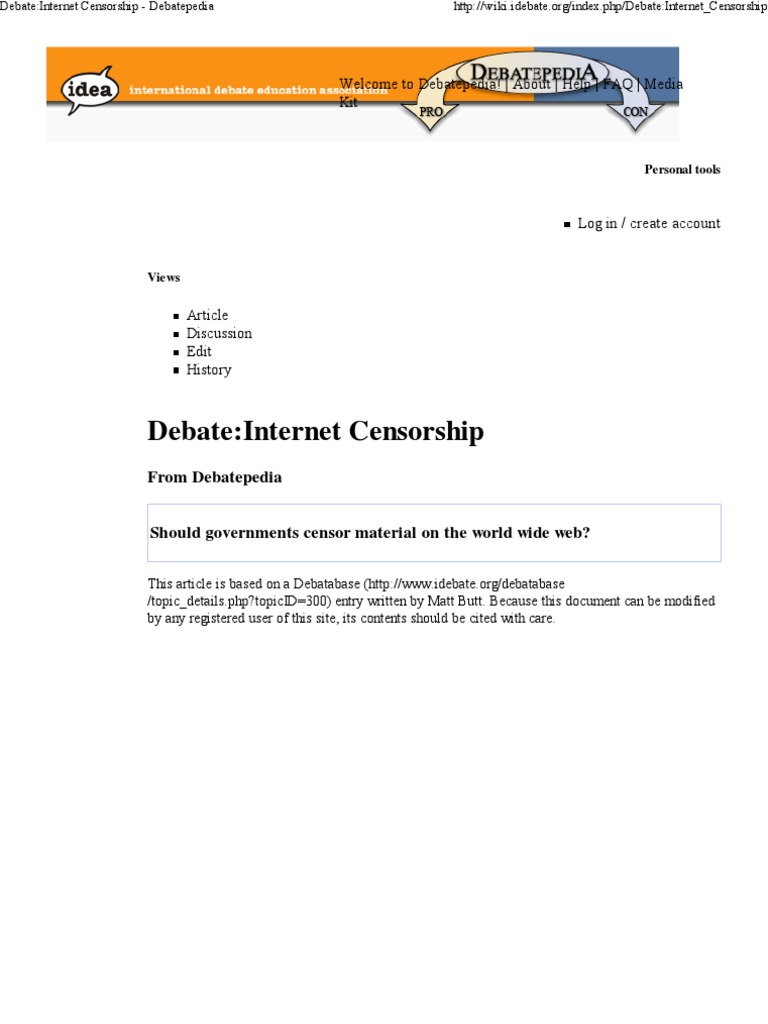 Debate - Internet Censorship .. | PDF | Censorship | Freedom Of Speech
