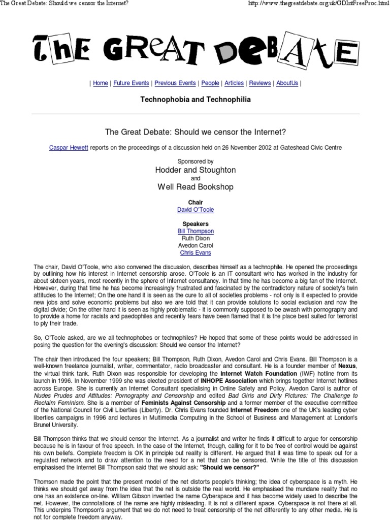 The Great Debate - Should We.. | PDF | Censorship | Freedom Of Speech