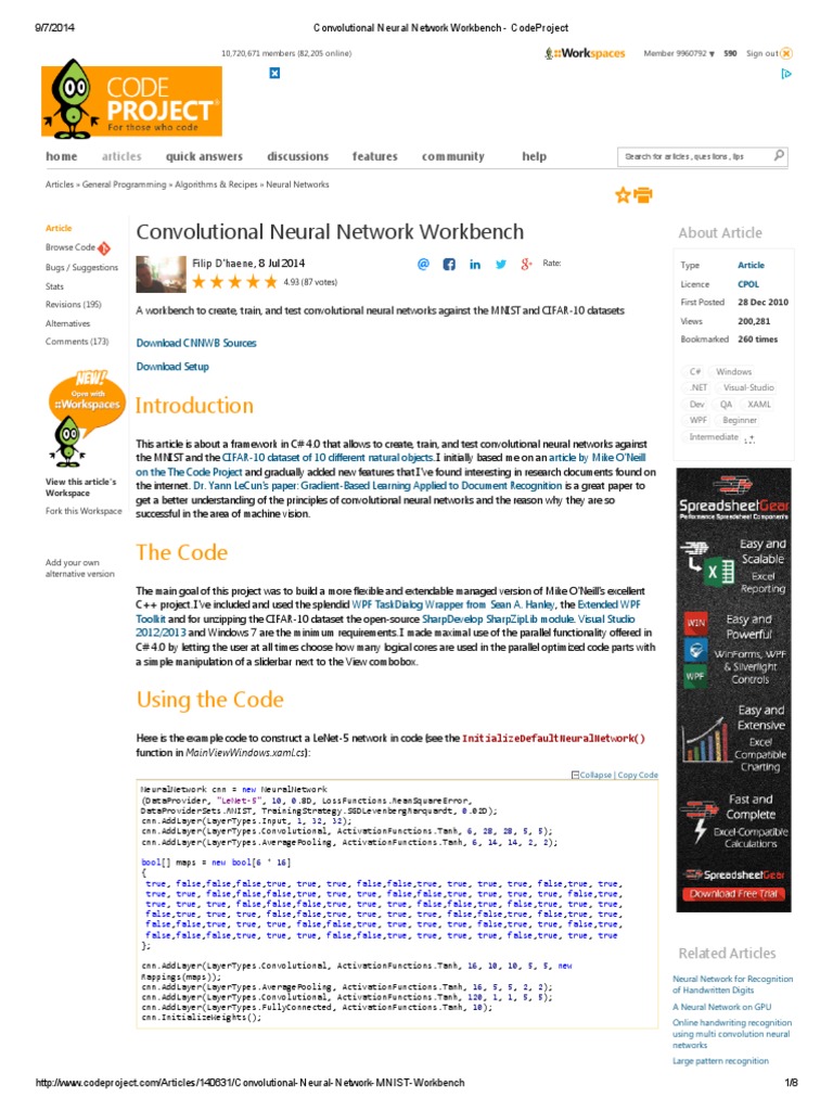 Convolutional Neural Network Workbench - CodeProject | PDF | Artificial Neural Network | Cybernetics