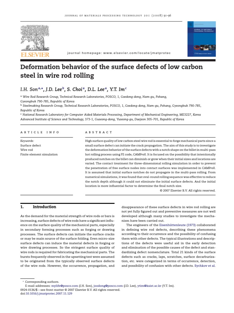 Deformation Behavior of The Surface Defects of Low Carbon Steel in Wire ...