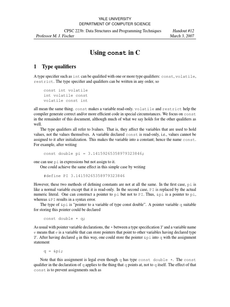 Using Const in C | PDF | Data Type | Pointer (Computer Programming)