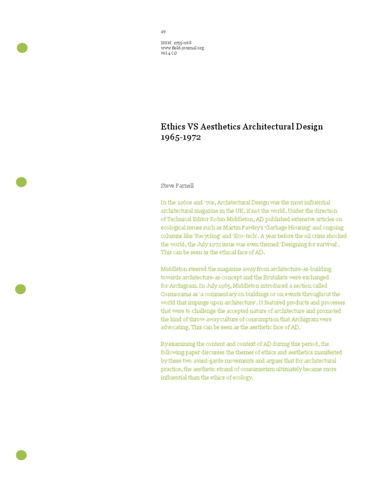 Ethics Vs Aesthetics Architectural Design 1965-1972 Steve Parnell | PDF ...