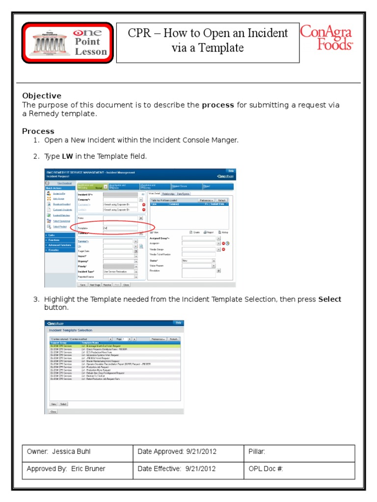 CPR - How To Open An Incident Via A Template | PDF