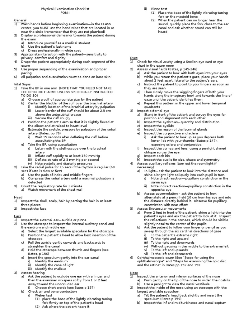Physical Examination Checklist | Download Free PDF | Knee | Foot