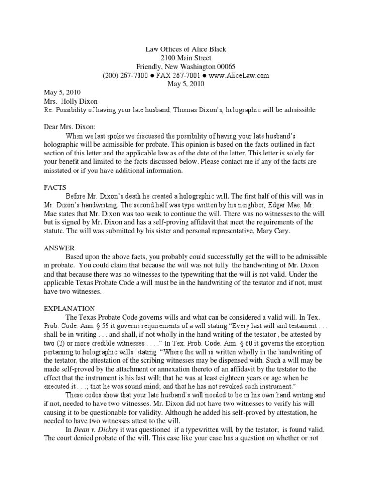 Opinion Letter | Will And Testament | Government