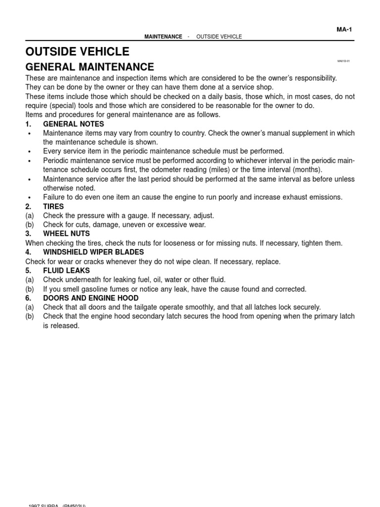 1997 Supra General Maintenance Guide | PDF | Brake | Leak