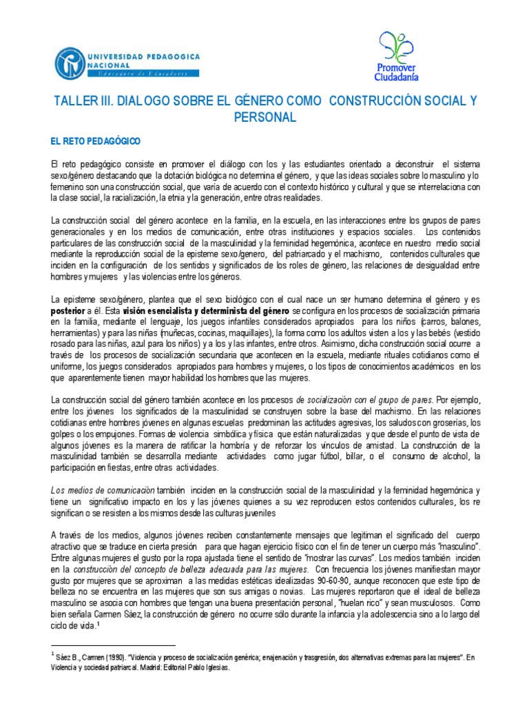 Taller 3. Construcción Social Del Género1 | PDF | Masculinidad | Género