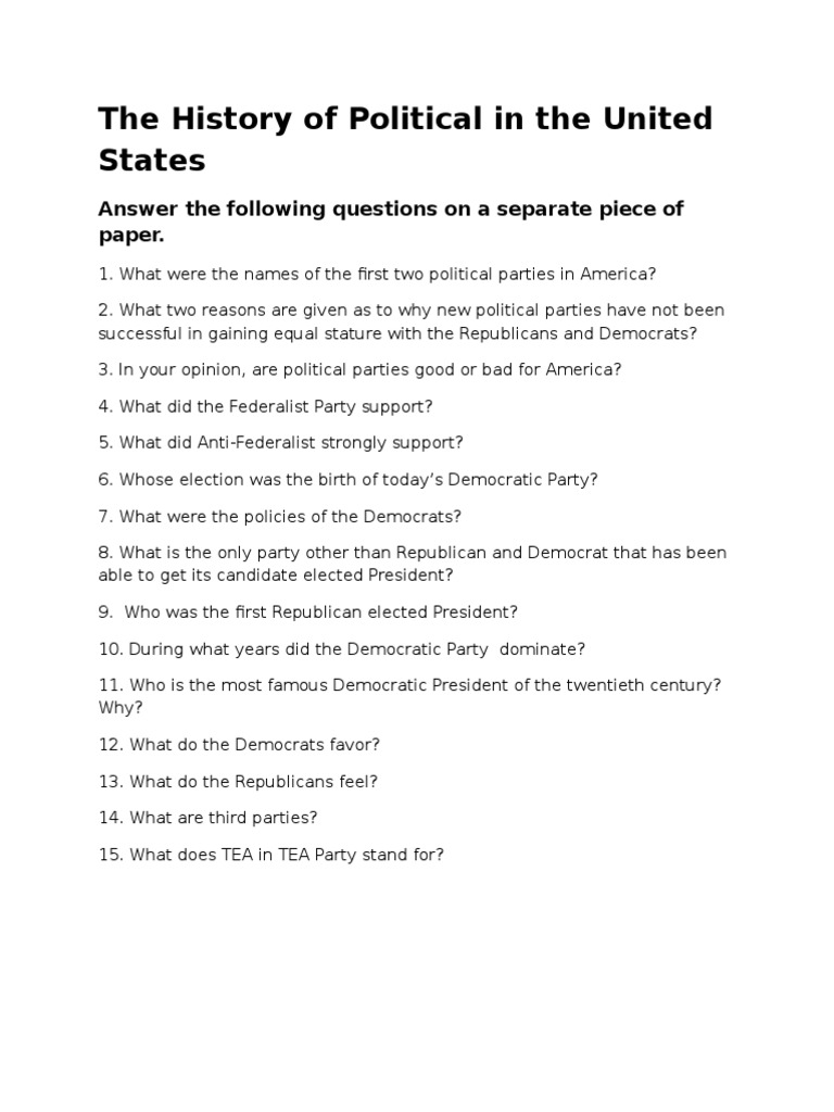 US Political Party Origins Quiz | PDF | Social Science | History